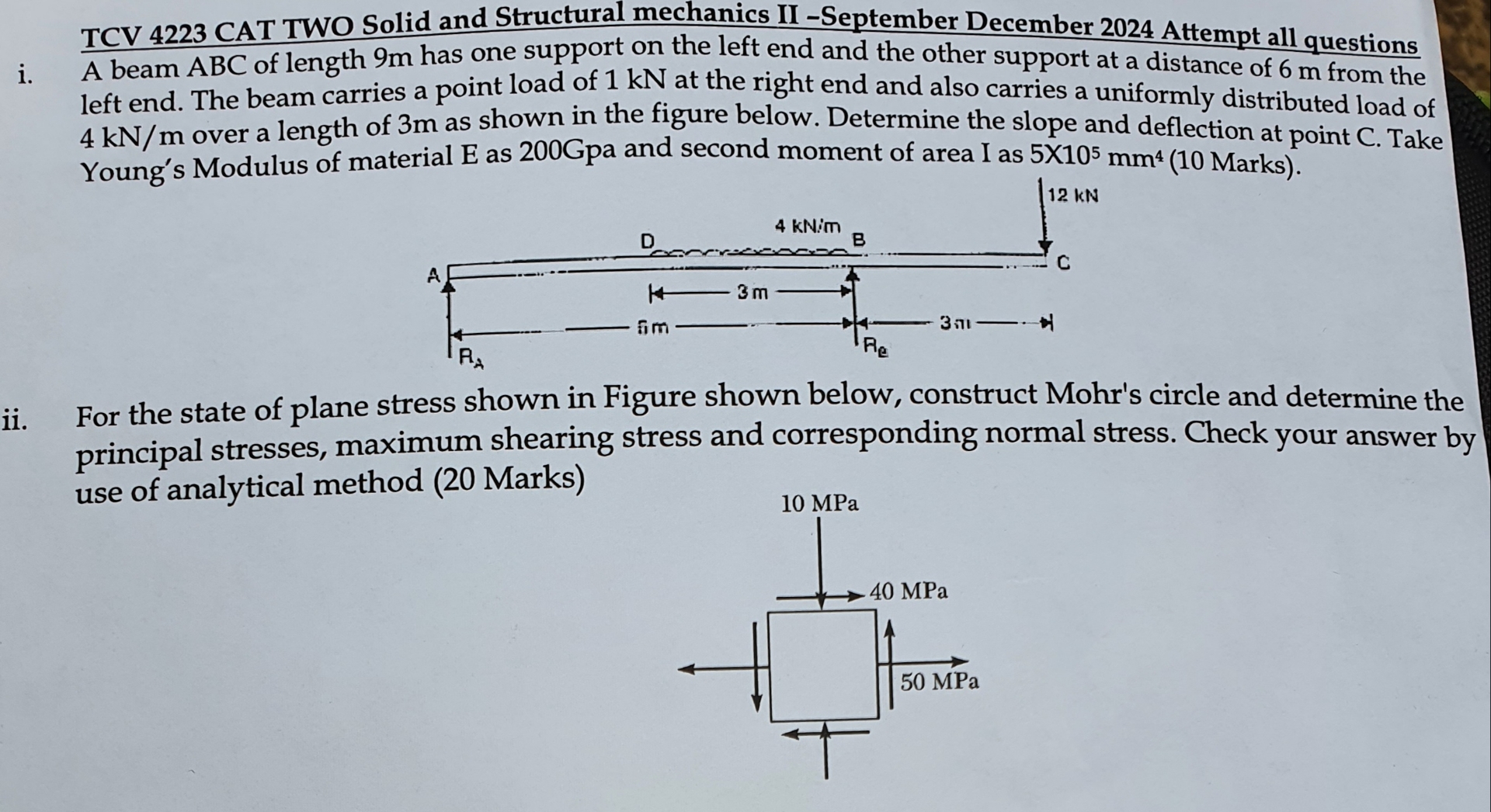 Solved TCV 4223 ﻿CAT TWO Solid and Structural mechanics II | Chegg.com