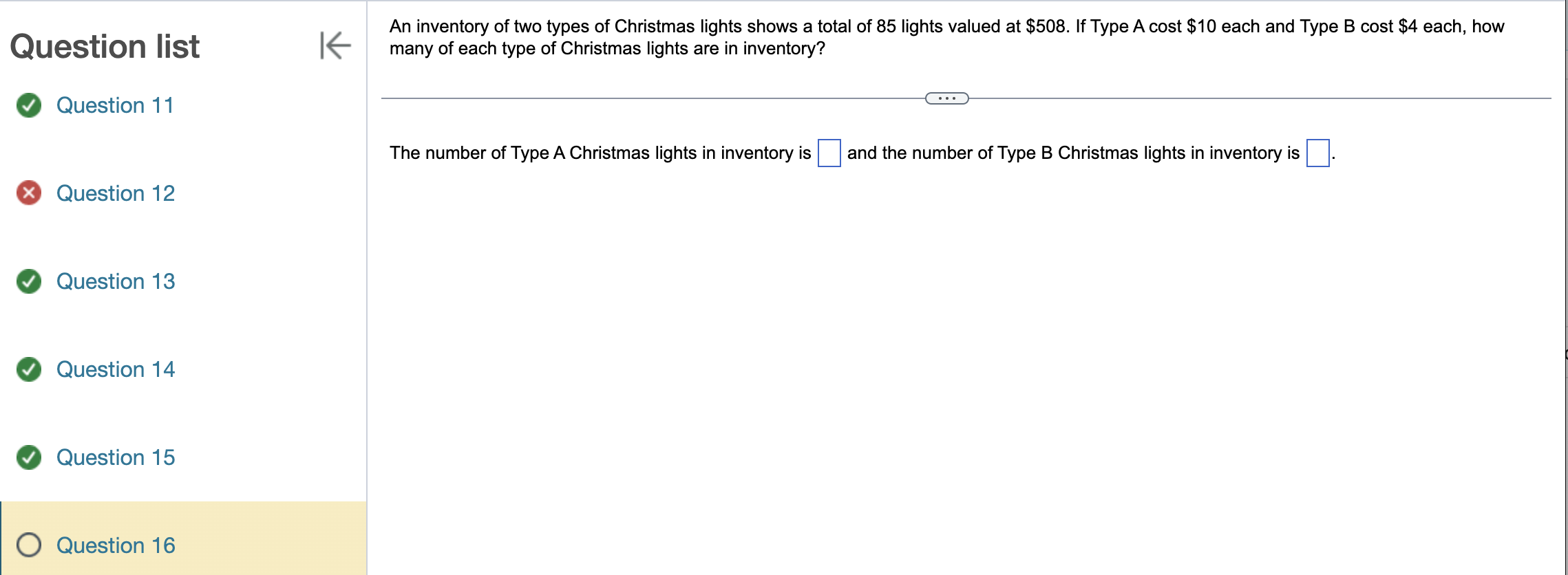 Solved An inventory of two types of Christmas lights shows a | Chegg.com