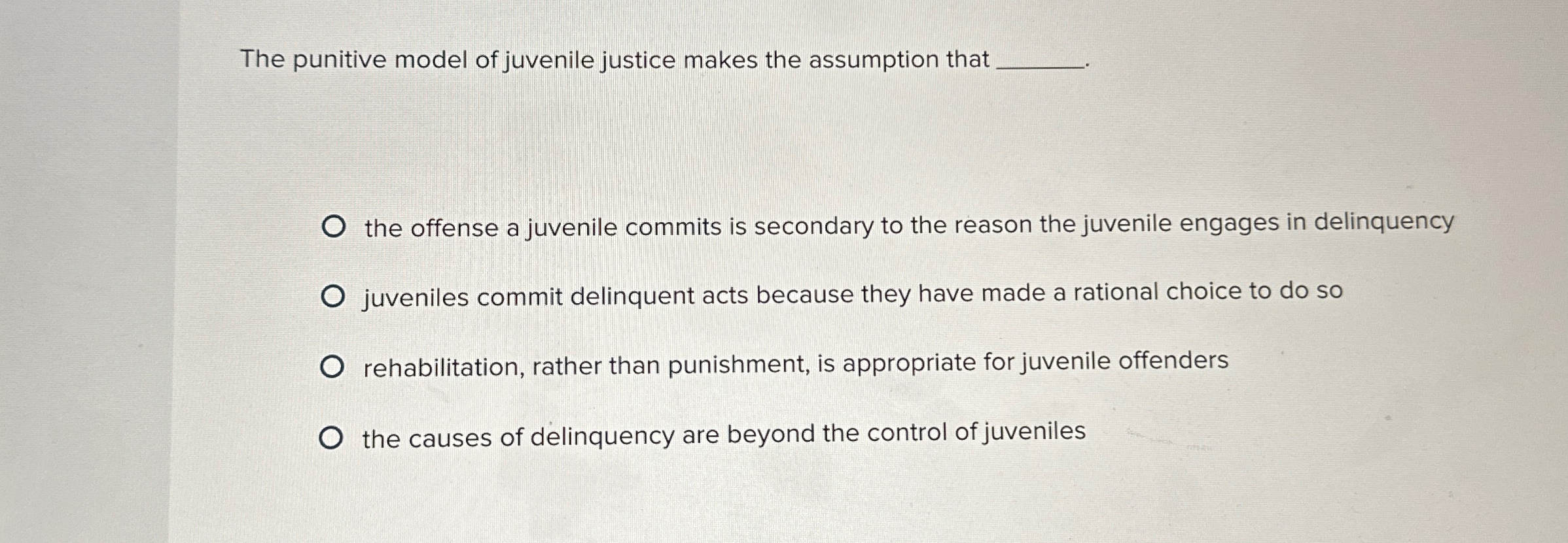 Solved The punitive model of juvenile justice makes the | Chegg.com