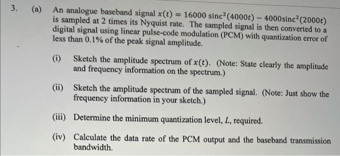 Solved (a) An analogue baseband signal | Chegg.com