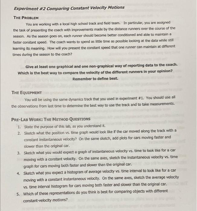 Solved Experiment \#2 Comparing Constant Velocity Motions | Chegg.com