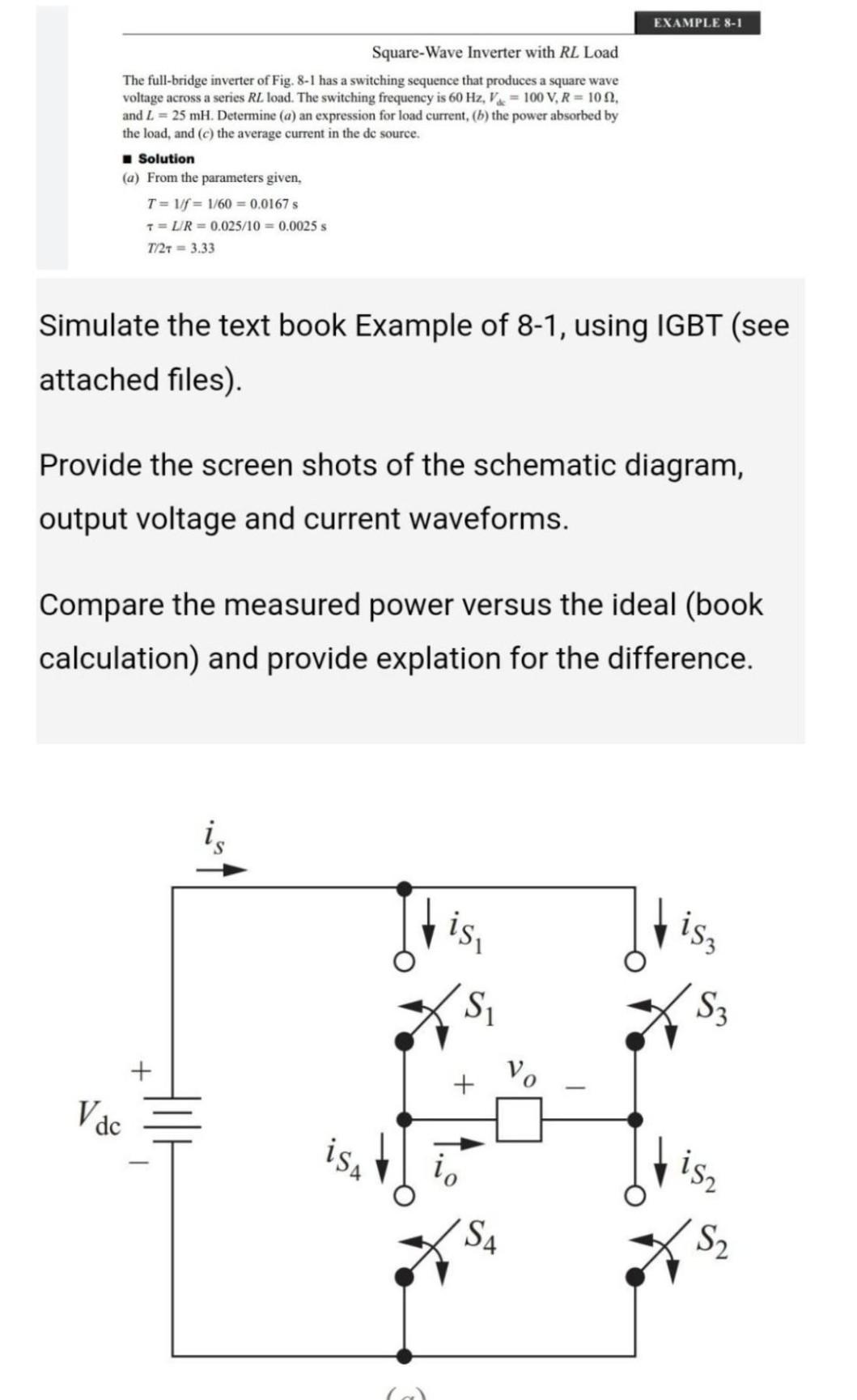 Solved Square-Wave Inverter with RL Load The full-bridge | Chegg.com
