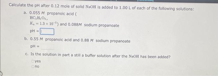 Solved Calculate the pH after 0.12 mole of solid NaOH is | Chegg.com