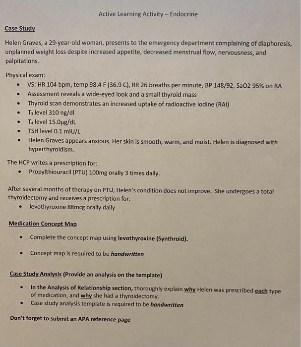 Solved Active Learning Activity - Endocrine Case Study Helen | Chegg.com