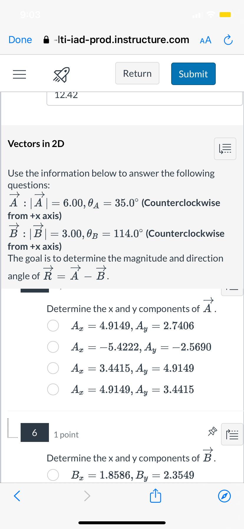 Solved Done-Iti-iad-prod.instructure.comAA↻三12.42Vectors in | Chegg.com
