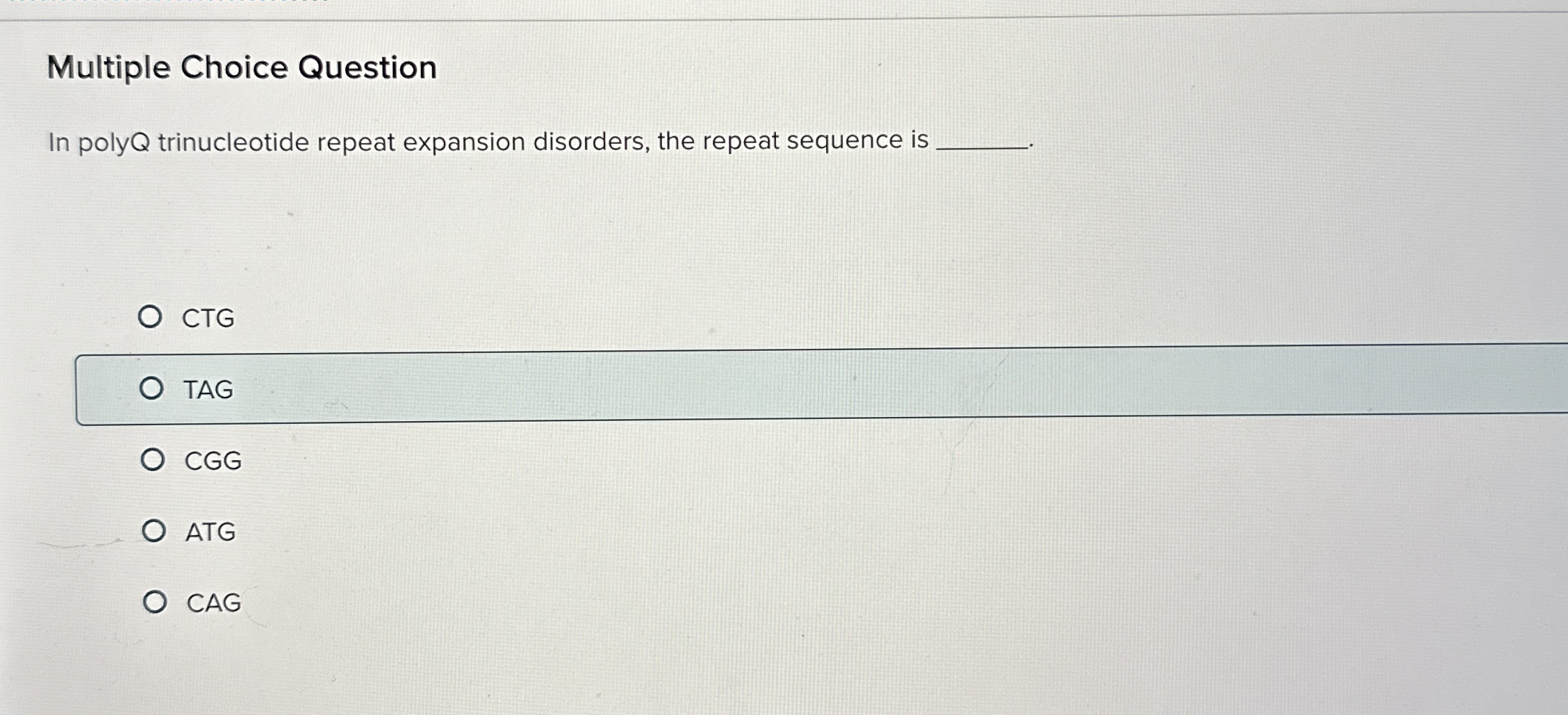 Solved Multiple Choice QuestionIn polyQ trinucleotide repeat | Chegg.com