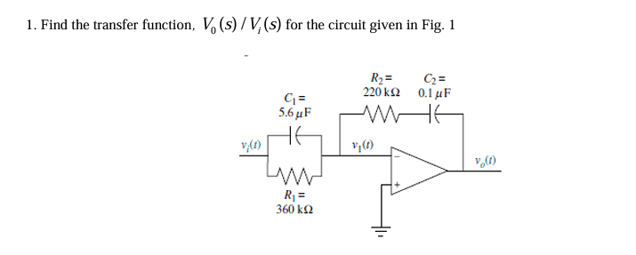 Solved Find the transfer function, V0sVi(s) ﻿for the circuit | Chegg.com