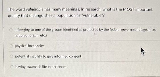 Solved The word vulnerable has many meanings. In research, | Chegg.com