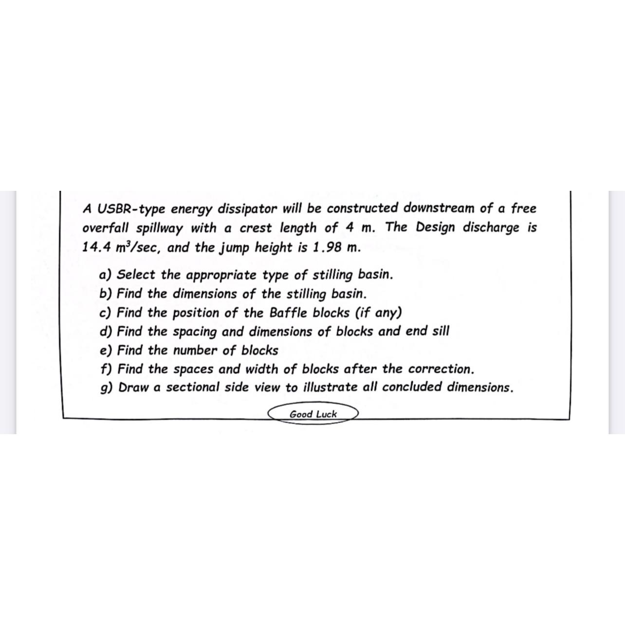 Solved A USBR-type energy dissipator will be constructed | Chegg.com