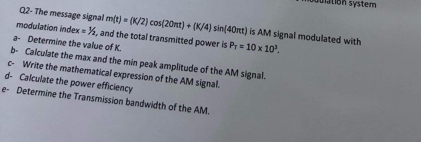 Q2- The message signal | Chegg.com