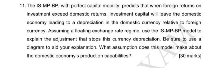 Solved 11. The IS-MP-BP, with perfect capital mobility, | Chegg.com