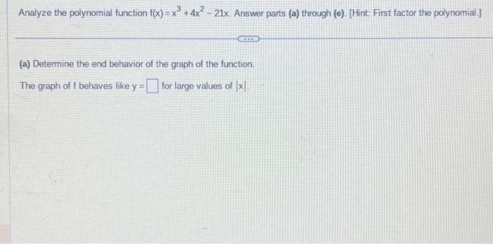 Solved Analyze the polynomial function f(x)=x3+4x2−21x. | Chegg.com