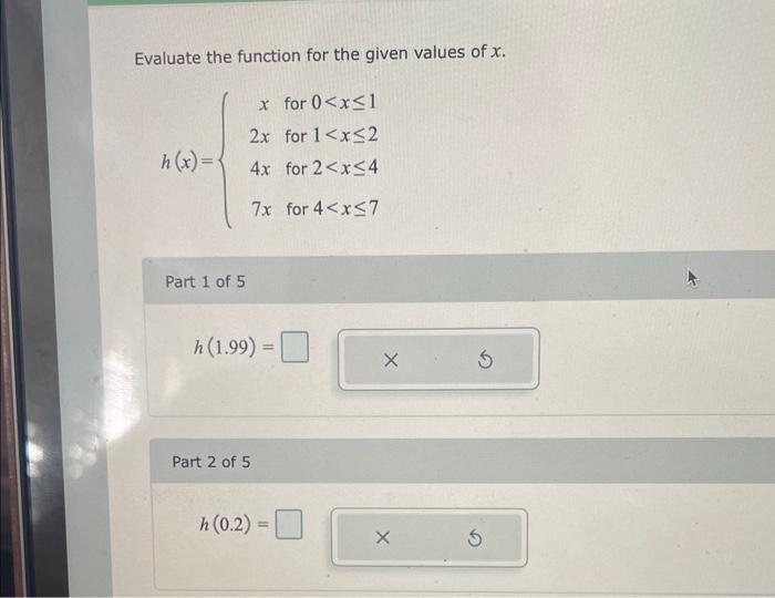 Solved Evaluate the function for the given values of x. | Chegg.com