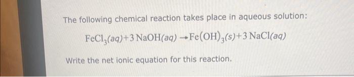 Solved The following chemical reaction takes place in | Chegg.com