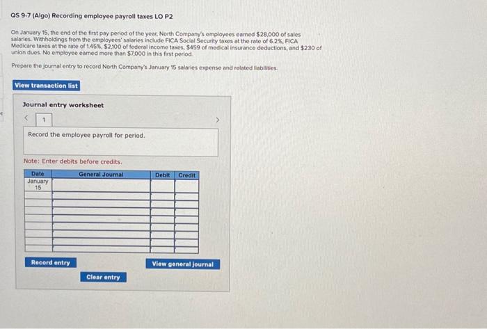 Solved QS 9-6 (Algo) Computing net pay LO P2 At the end of | Chegg.com
