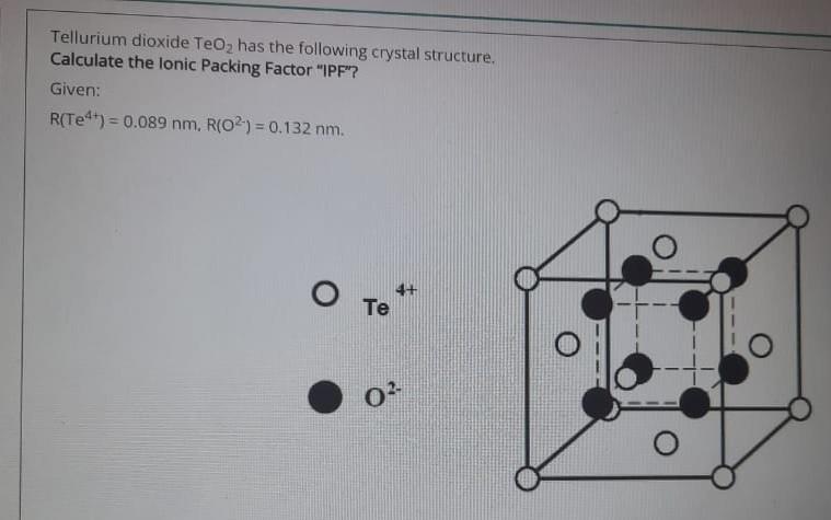Solved Tellurium dioxide Teoz has the following crystal | Chegg.com