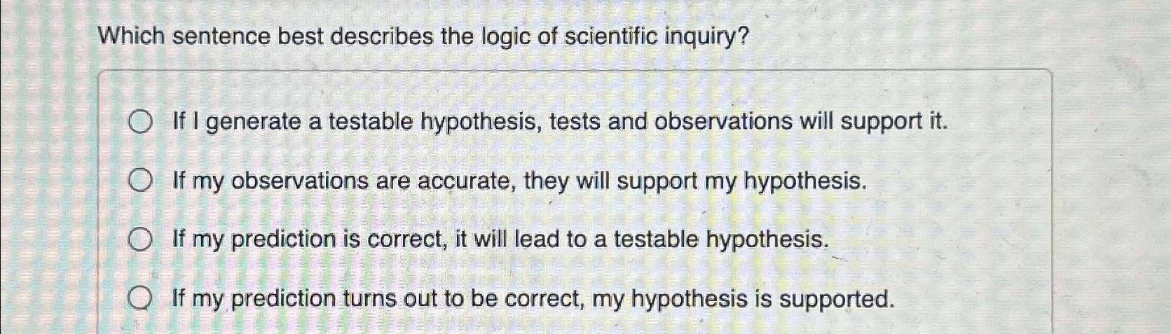 Solved Which sentence best describes the logic of scientific | Chegg.com