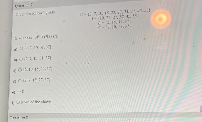 Solved Given the sets | Chegg.com