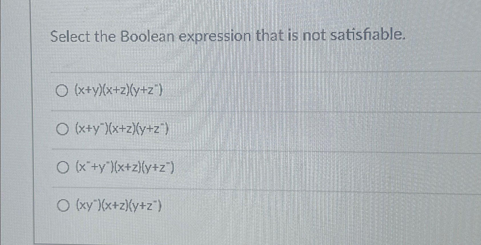 Solved Select the Boolean expression that is not | Chegg.com