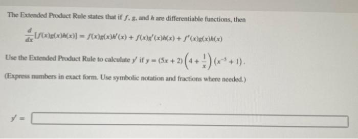Solved The Extended Product Rule states that if f,g, and h | Chegg.com