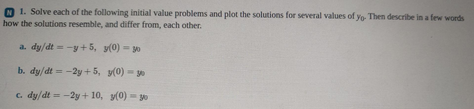 Solved N 1. Solve each of the following initial value | Chegg.com
