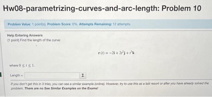 Solved Hw08-parametrizing-curves-and-arc-length: Problem 10 | Chegg.com