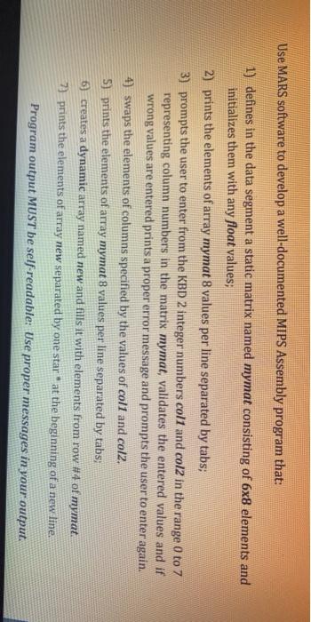 Solved Use MARS software to develop a well-documented MIPS | Chegg.com