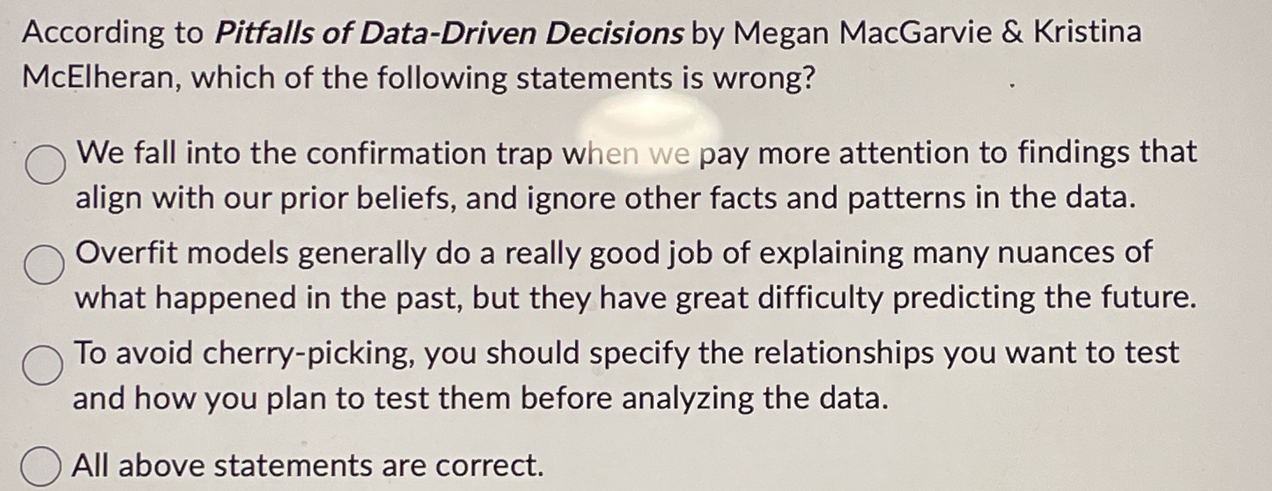 Solved According to Pitfalls of Data-Driven Decisions by | Chegg.com
