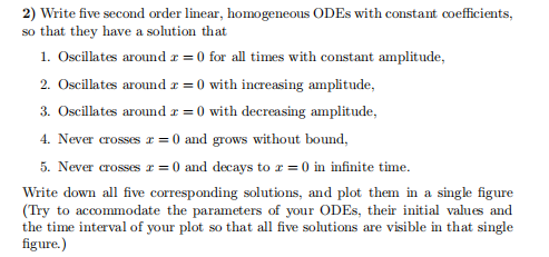 Solved 2) ﻿Write five second order linear, homogeneous ODEs | Chegg.com