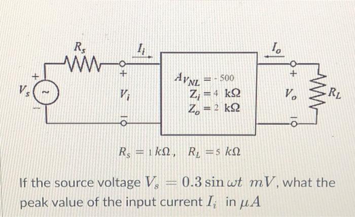 Solved RS=1kΩ,RL=5kΩ If the source voltage Vs=0.3sinωtmV, | Chegg.com