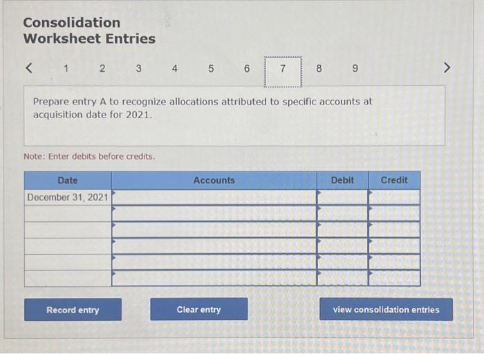 Consolidation Worksheet Entries 567 Prepare entry E | Chegg.com