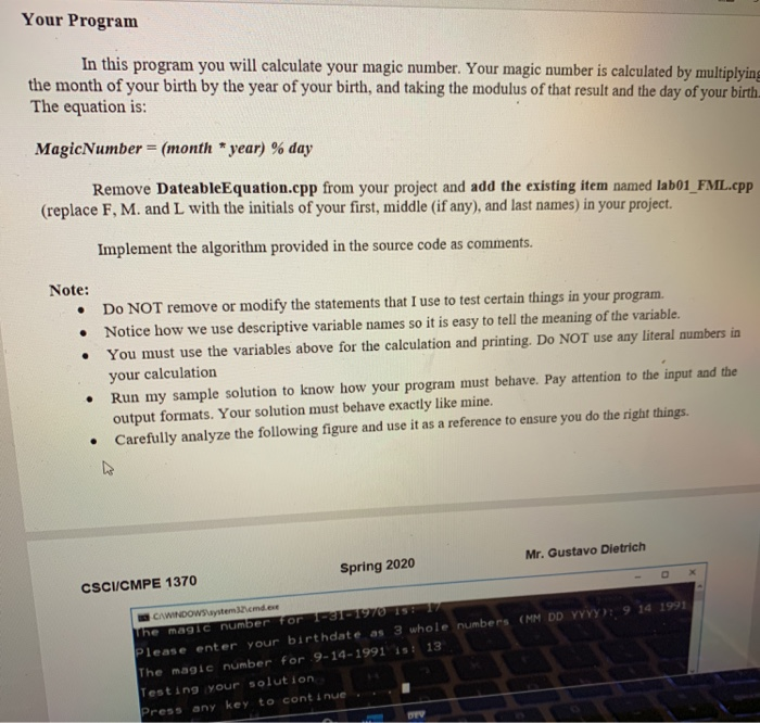 Solved Your Program In this program you will calculate your | Chegg.com