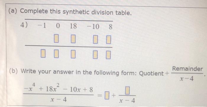 Solved (a) Complete this synthetic division table. 4) -1 0 | Chegg.com