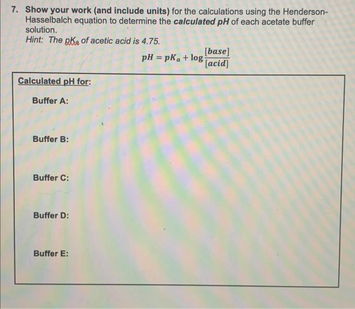 Solved 5. Enter your data for the acetate buffer solutions | Chegg.com