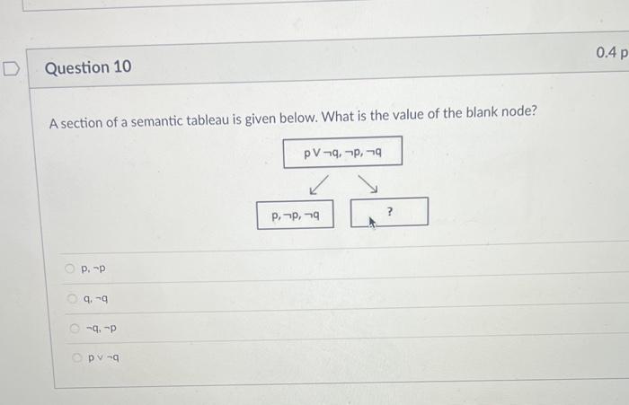 Solved A section of a semantic tableau is given below. What | Chegg.com