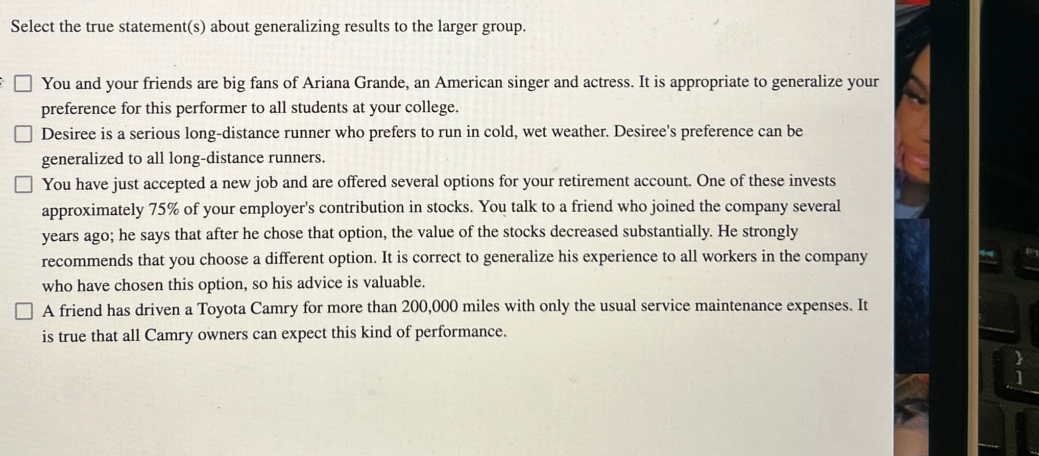 Solved Select the true statement(s) ﻿about generalizing | Chegg.com