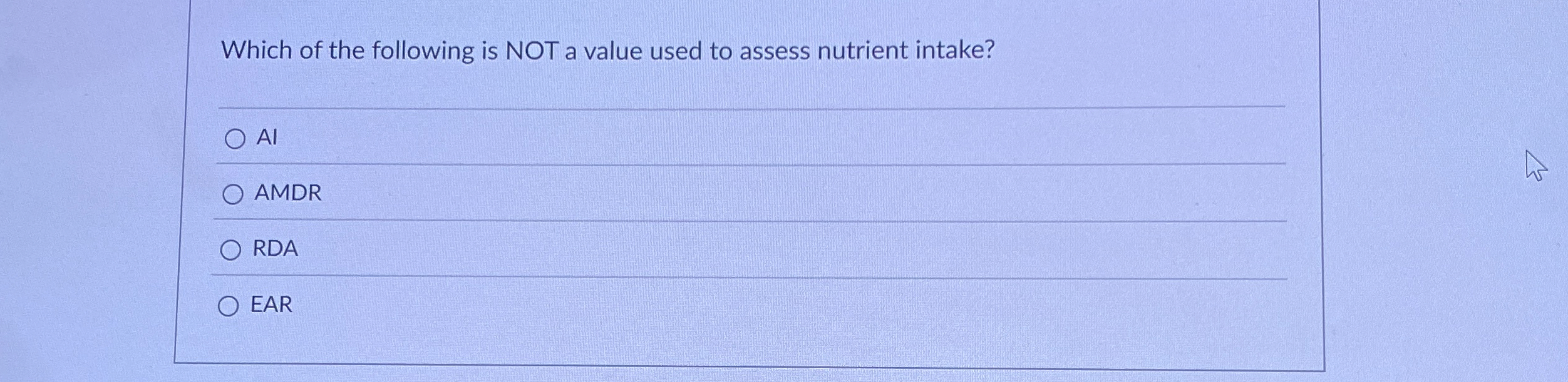 Solved Which of the following is NOT a value used to assess | Chegg.com