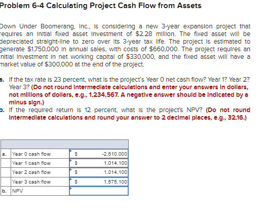 Solved Problem 6-4 ﻿Calculating Project Cash Flow from | Chegg.com