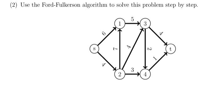Solved (2) Use the Ford-Fulkerson algorithm to solve this | Chegg.com Solved (2) Use the Ford-Fulkerson algorithm to solve this | Chegg.com
