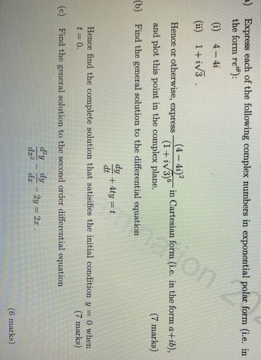 Solved ) Express each of the following complex numbers in | Chegg.com