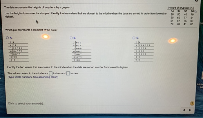 Solved The data represents the heights of eruptions by a | Chegg.com