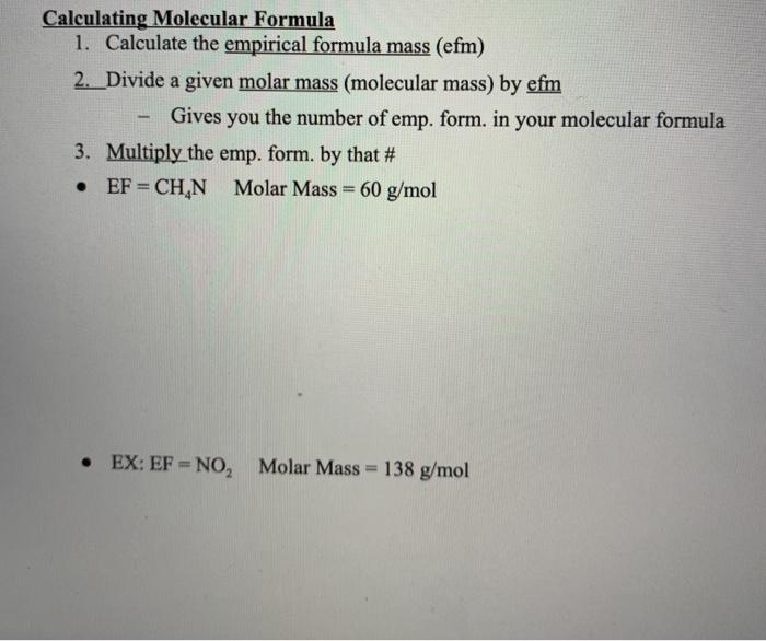 Solved Calculating Molecular Formula 1. Calculate the | Chegg.com