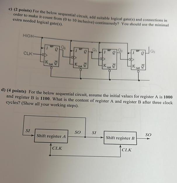 Solved c) 2 points) For the below sequential circuit, add | Chegg.com