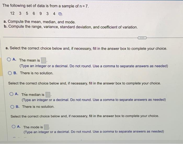 Solved The following set of data is from a sample of n=7. a. | Chegg.com