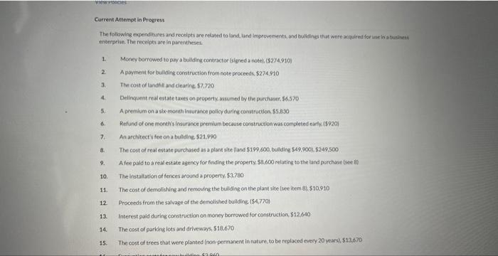 Solved Current Attempt in Progress The folbwing expenditures | Chegg.com