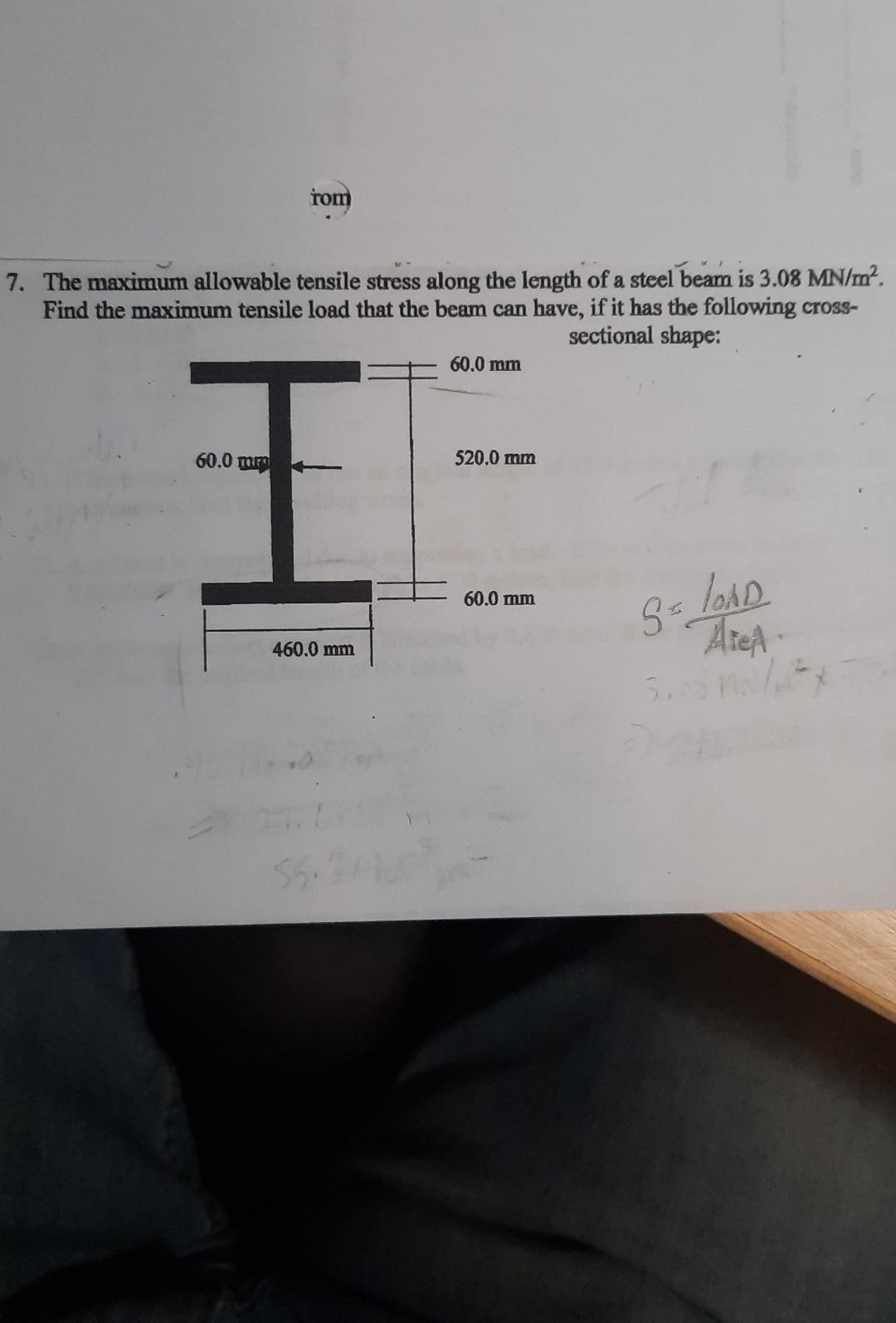 Solved rom 7. The maximum allowable tensile stress along the | Chegg.com