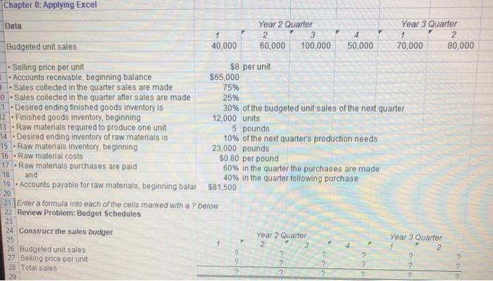 Solved Chapter 8: Applying Excel Data Year 2 Quarter Year 3 | Chegg.com