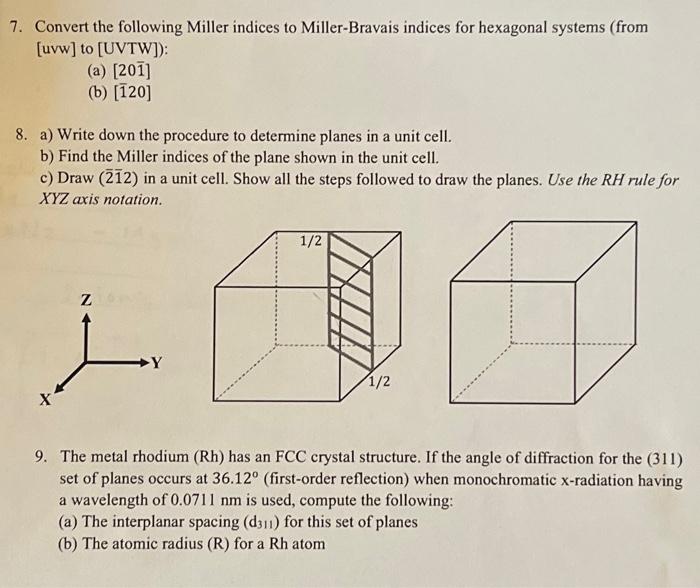 Solved 7. Convert the following Miller indices to | Chegg.com
