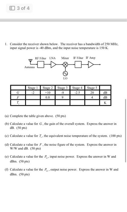 Solved 1. Consider the receiver shown below. The receiver | Chegg.com