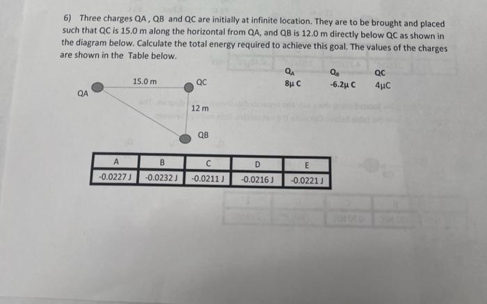Solved 6) Three charges QA,QB and QC are initially at | Chegg.com